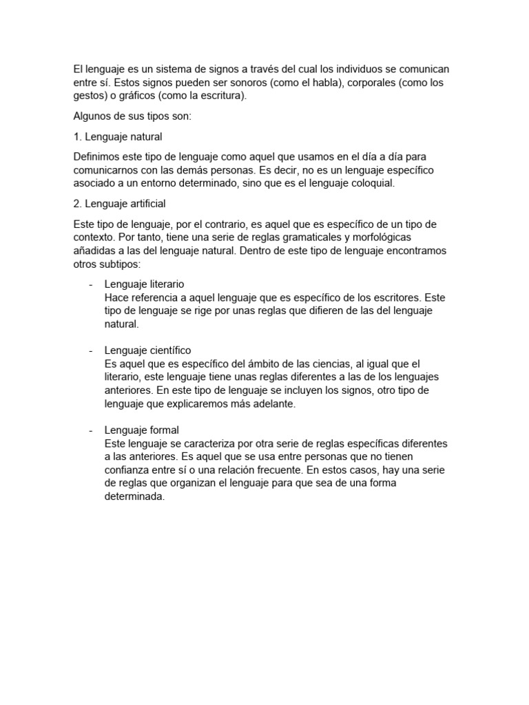 Tipos de Lenguaje | PDF | Comunicación | Comunicación humana