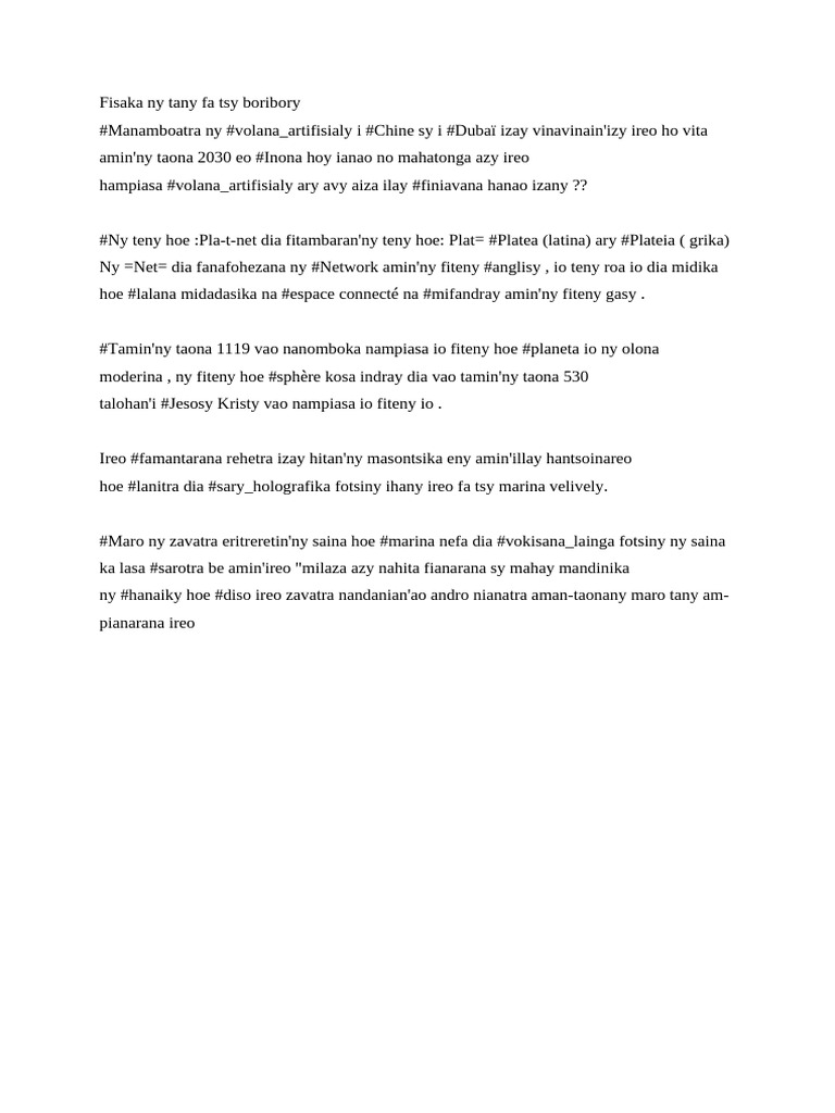 Fisaka Ny Tany Fa Tsy Boribory | PDF