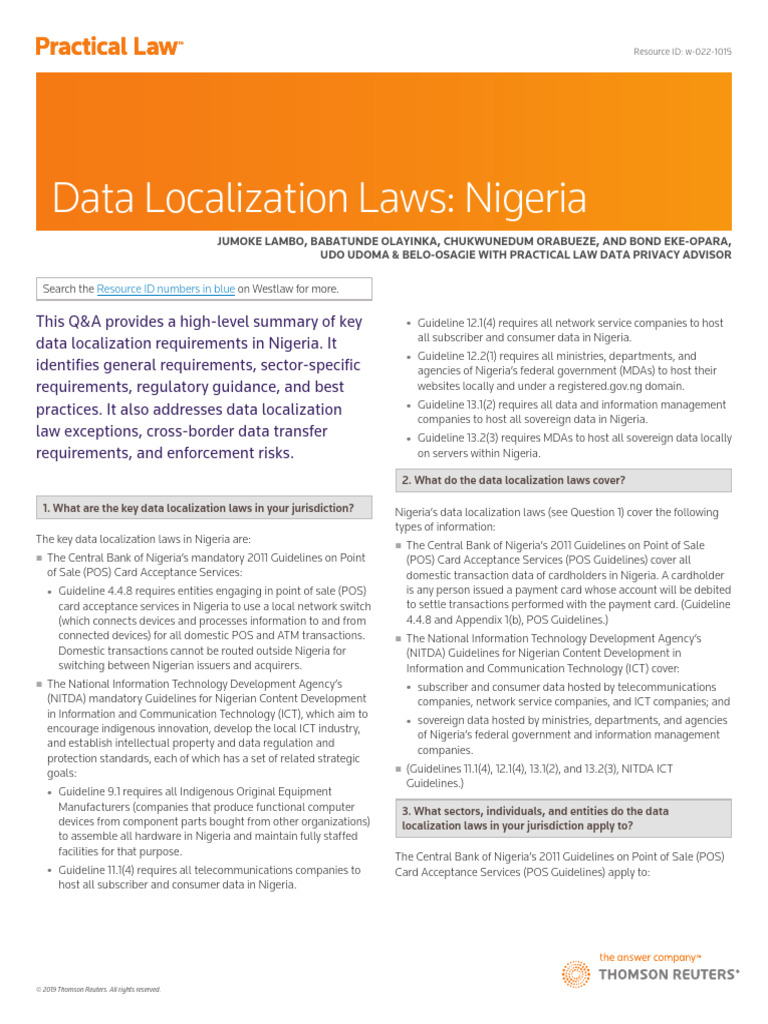 Data Localization Laws Nigeria W 022 1015 | PDF | Point Of Sale | Banks