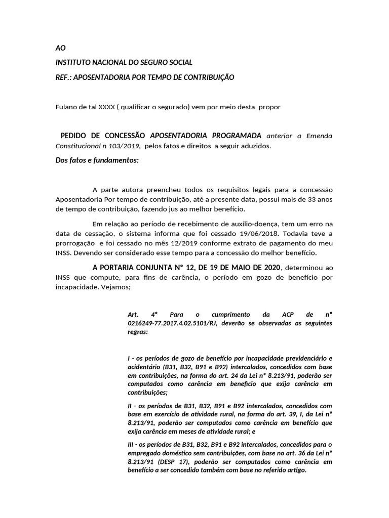 REQUERIMENTO APOSENTADORIA PROGRAMADA | PDF