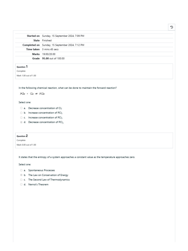 FINAL LABORATORY QUIZ 1 - Attempt Review Chem | PDF | Laws Of Thermodynamics | Thermodynamics