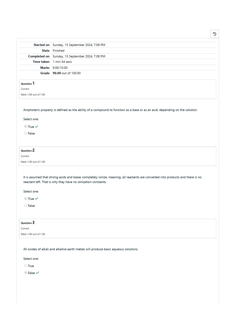 Final Quiz 1 - Attempt Review Chem | PDF | Acid | Chemical Elements