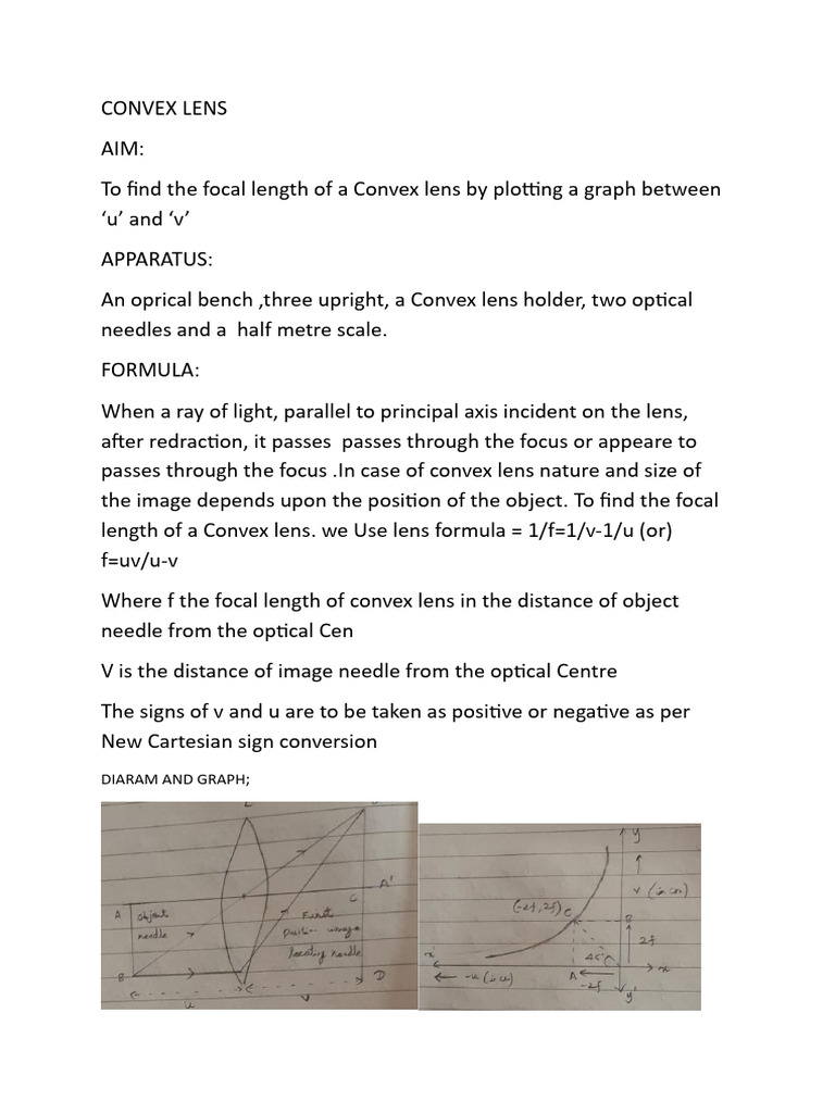 Focal Length of Convex Lens Experiment | PDF