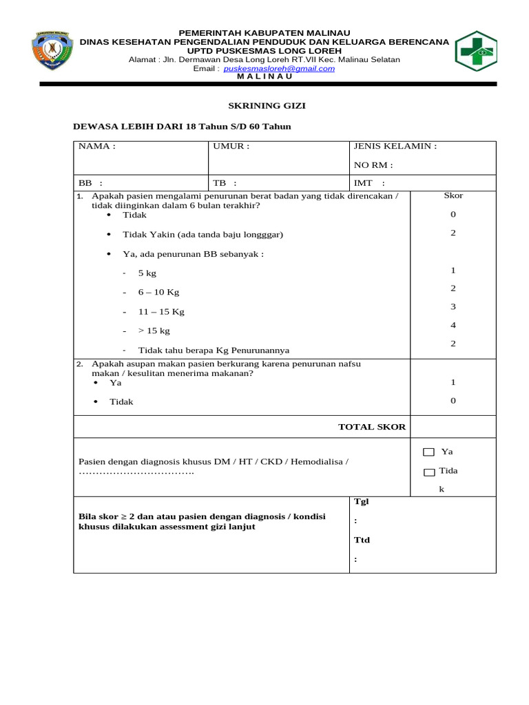 Form Skrining Gizi Dewasa | PDF