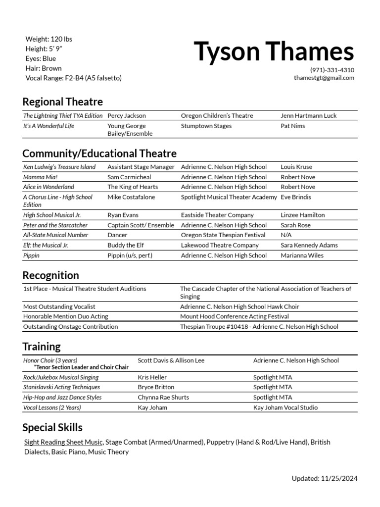 Example Resume | PDF | Performing Arts | Entertainment
