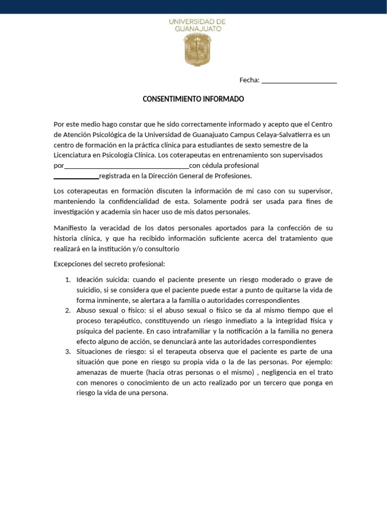 Consentimiento Informado Psicología Clínica | PDF | Suicidio ...