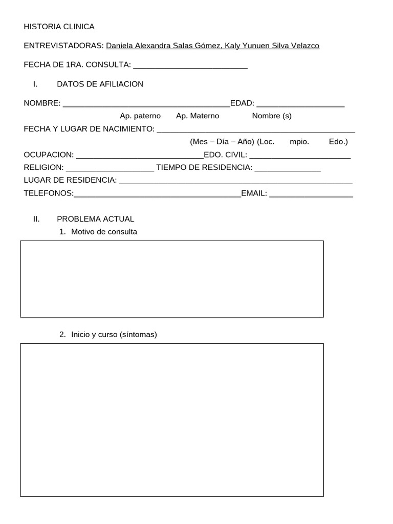 Historia Clínica - Formato Preestablecido | PDF | Comportamiento ...