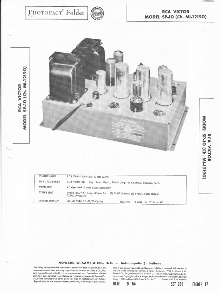 Sams 250-17 Rca SP-10 Mi-12190 | PDF | Manufactured Goods | Power Electronics