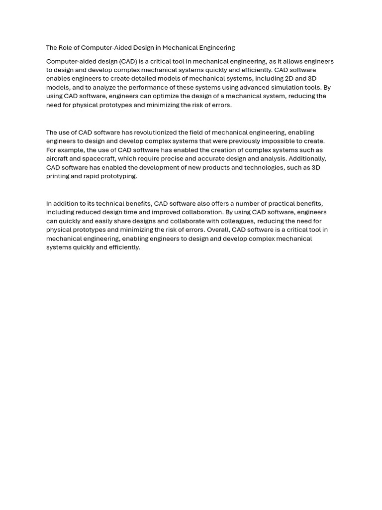 The Role of Computer-Aided Design in Mechanical Engineering | PDF