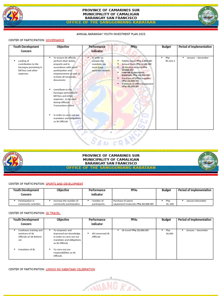 2025 Annual-Barangay-Youth-Investment-Plan | PDF