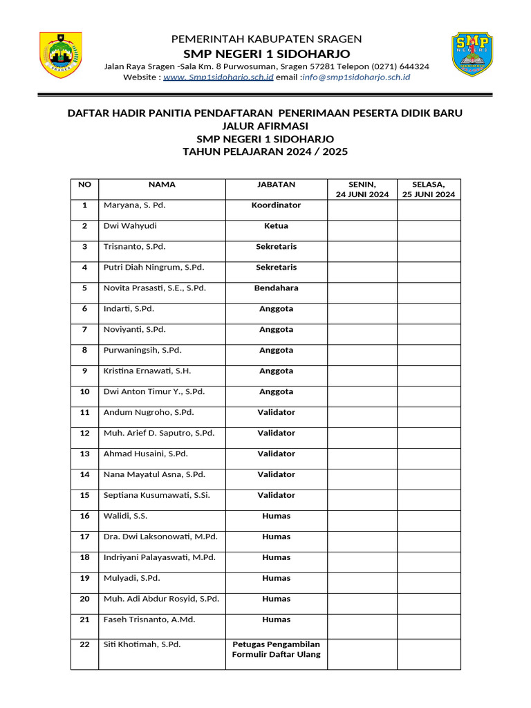 Rangkaian Panitia Daftar Hadir PPDB | PDF