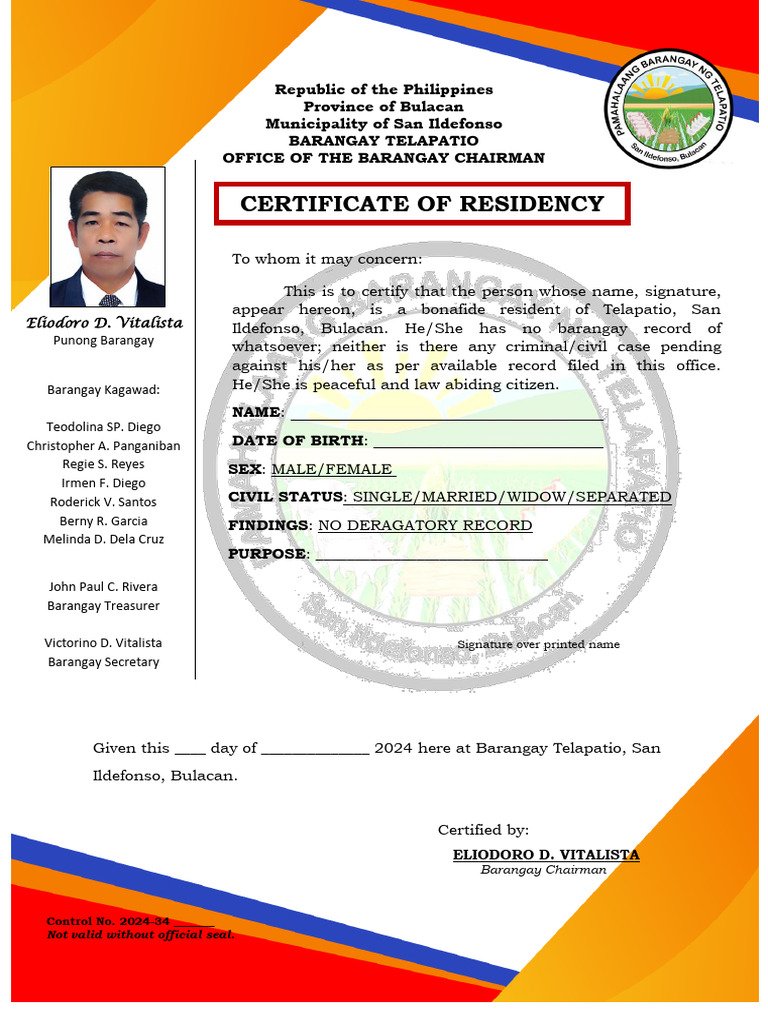 Barangay Residency 2023 Dols | PDF