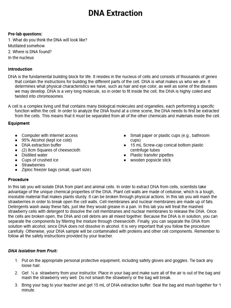 Copy of DNA Extraction | PDF | Cell (Biology) | Dna