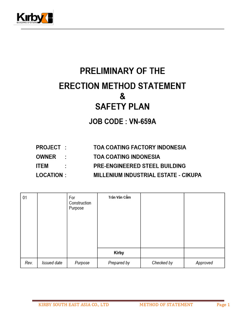 ERECTION METHOD STATEMENT - VN695 - Cikupa | PDF | Crane (Machine) | Roof
