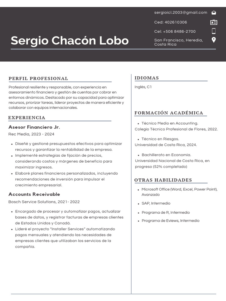 CV Sergio Chacón Lobo | PDF | Business | Economias