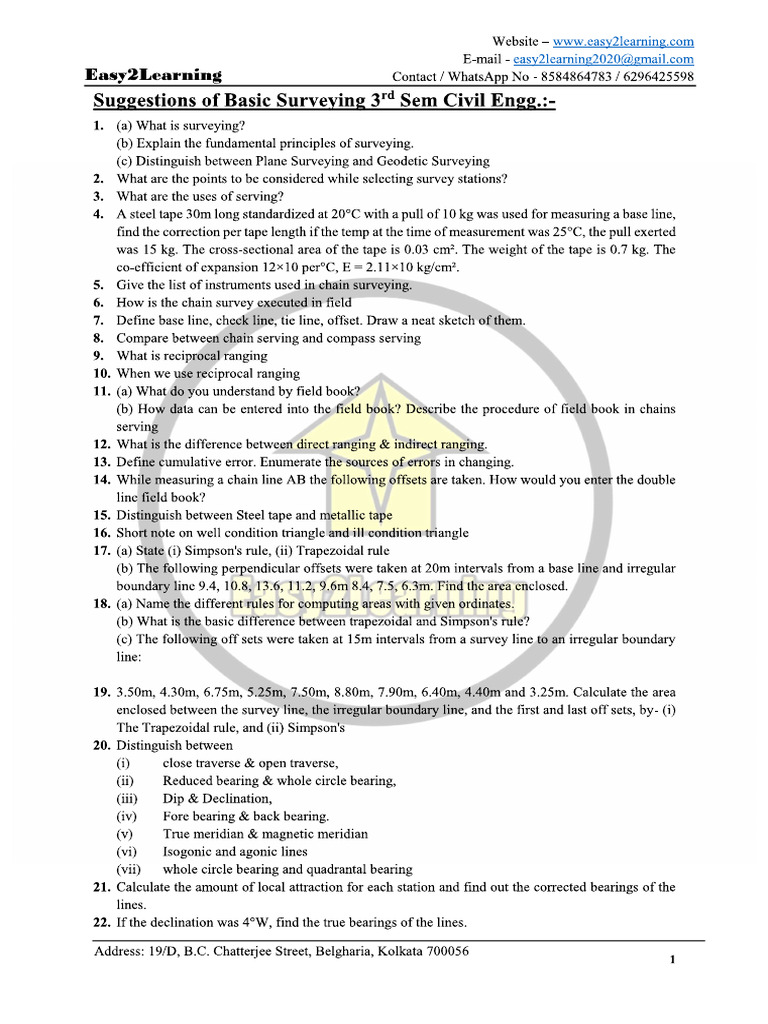 Basic Surveying Suggestions by Pijush Sir | PDF