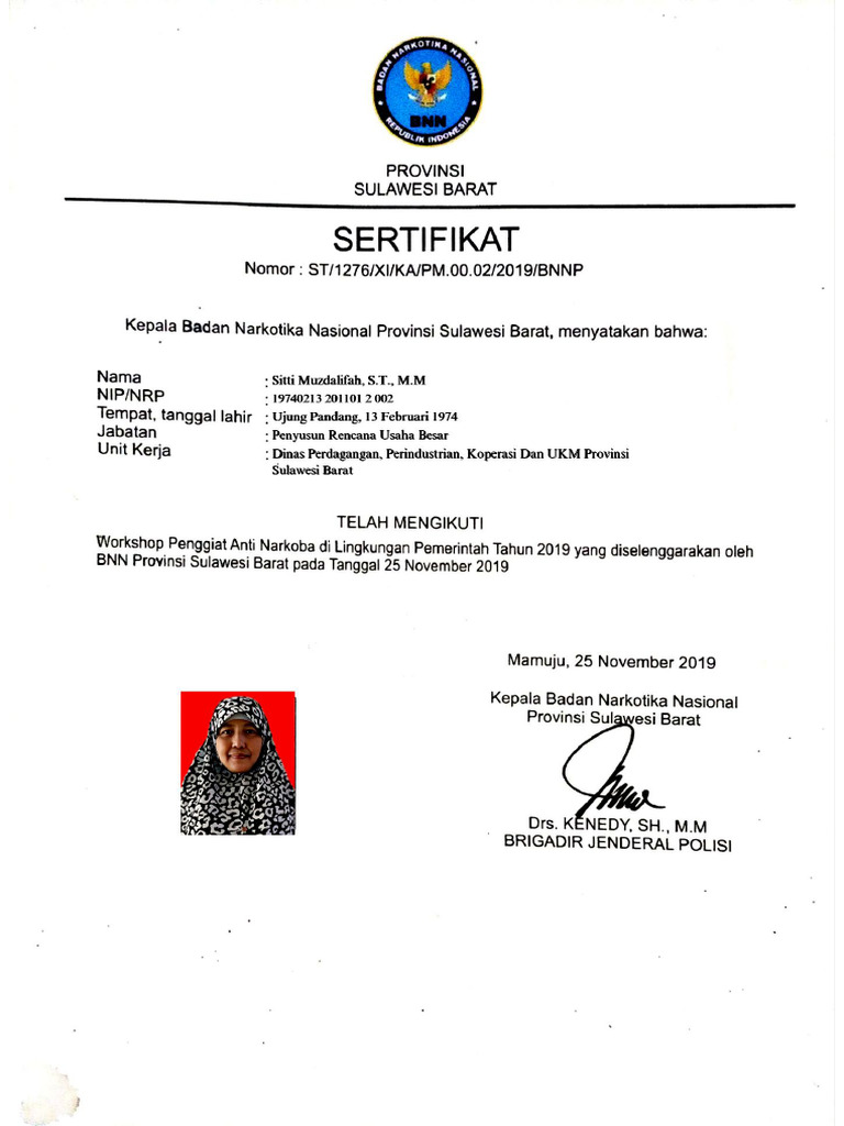Sertifikat Anti Narkoba BNN | PDF