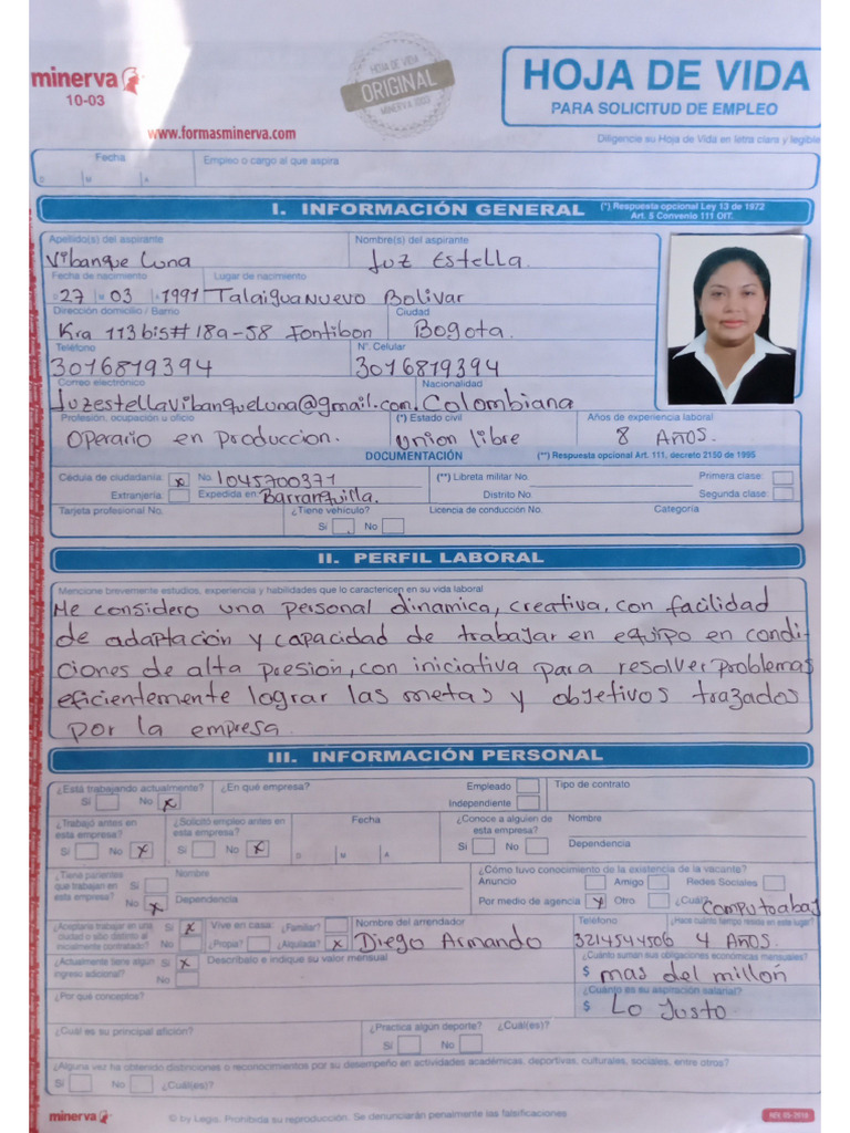 Hoja de Vida Luz | PDF