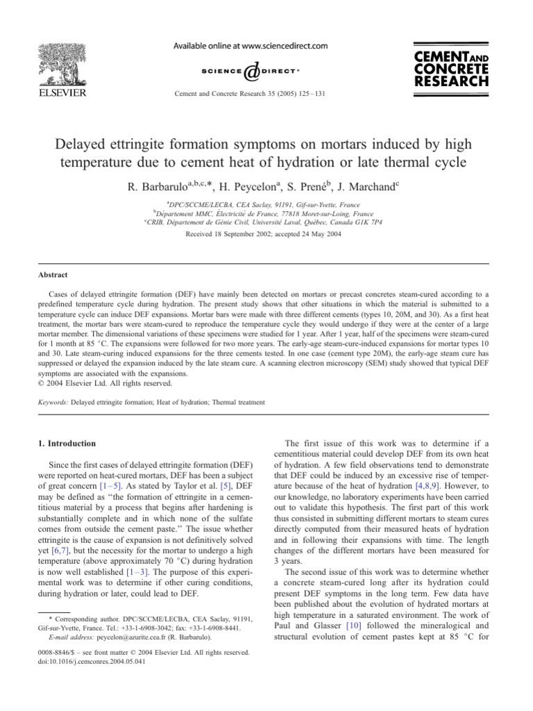 Delayed ettringite formation symptoms on mortars induced by high ...