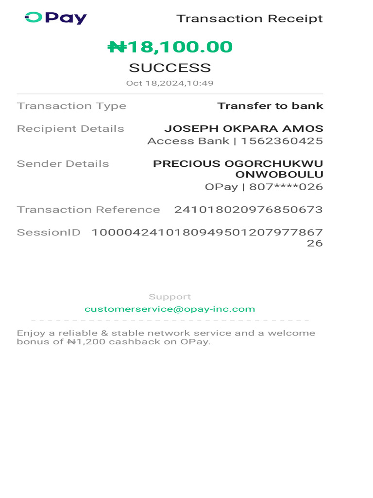 OPay Transaction Confirmation | PDF