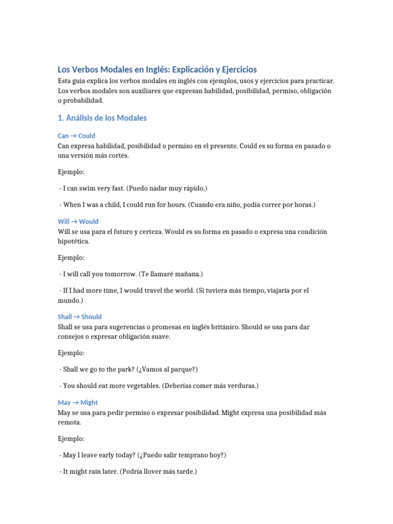 Guía de Verbos Modales en Inglés | PDF