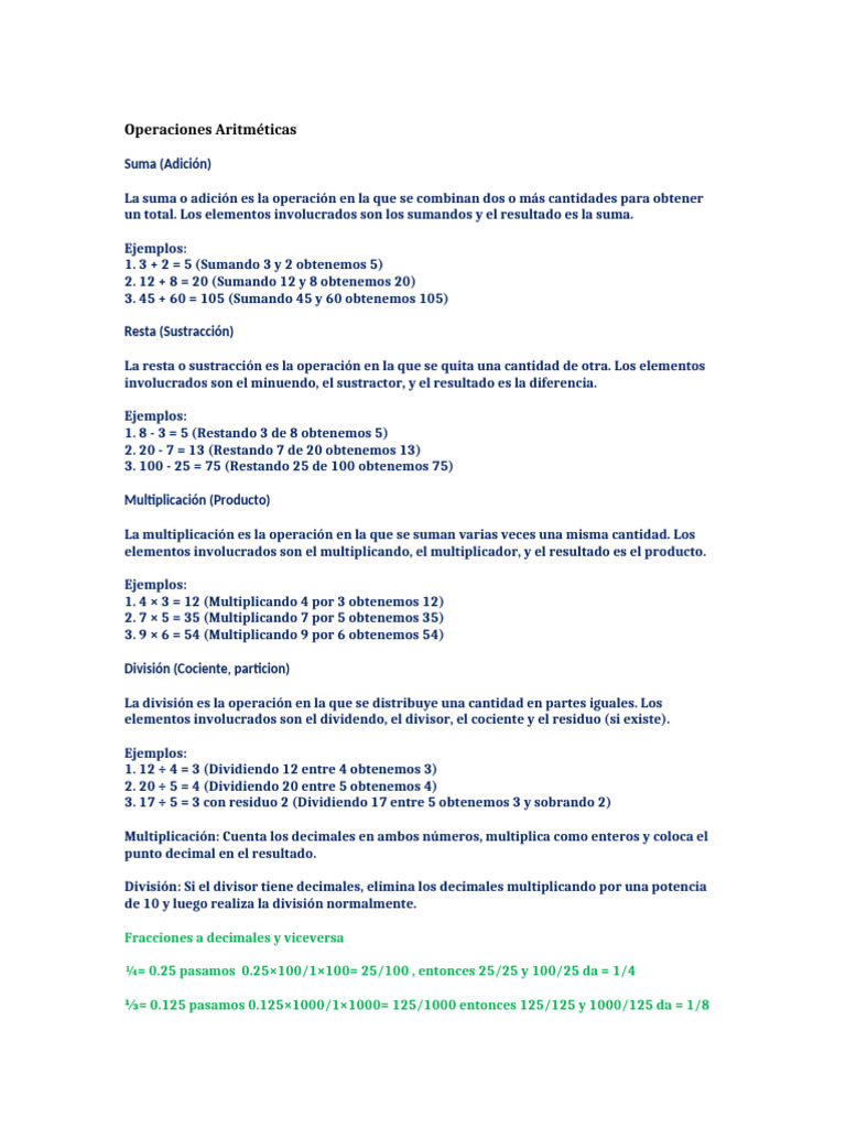 Operaciones Aritméticas Básicas | PDF