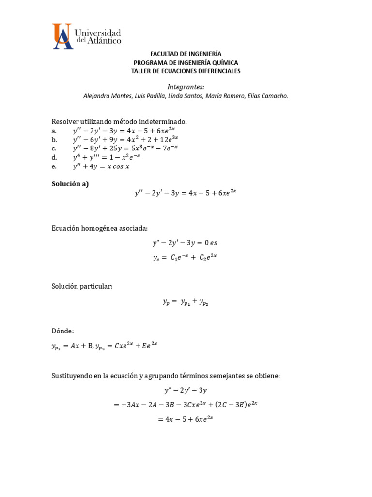 Taller Edo | PDF | Ecuaciones | Ecuaciones diferenciales
