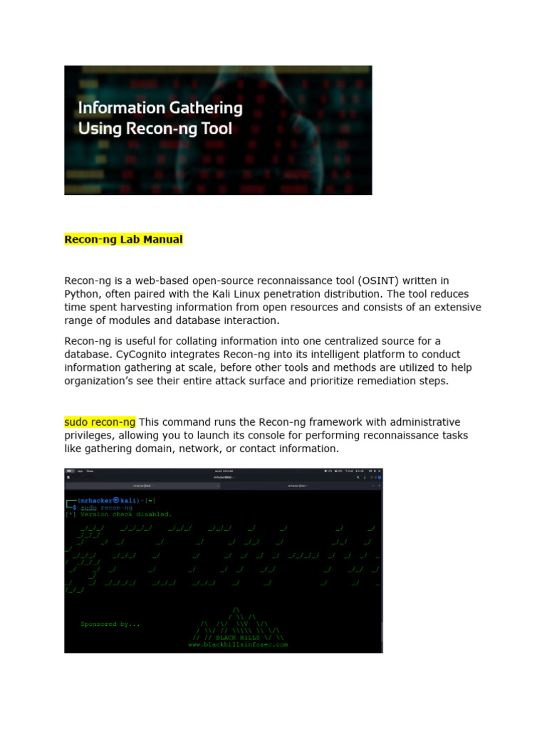 Recon-ng Lab Manual for Students | PDF | Computer Science | Software