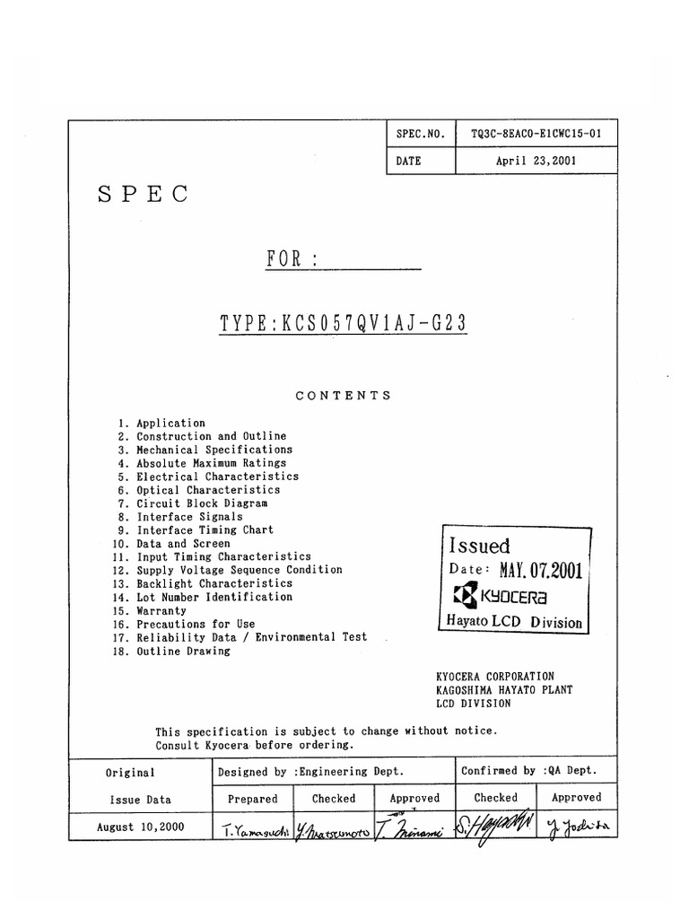 Kyocera LCD Module Specifications Guide | PDF | Liquid Crystal Display ...