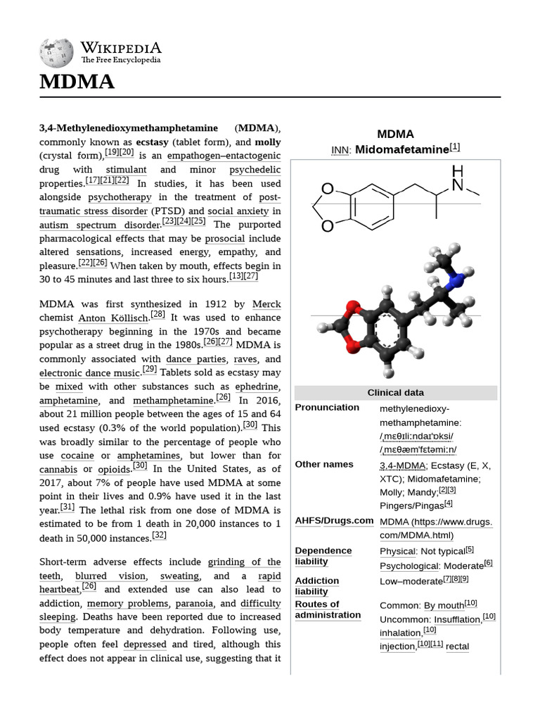 MDMA | PDF | Mdma | Drugs Acting On The Nervous System