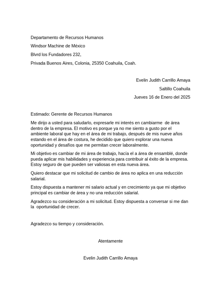 Carta para Cambio de Area | PDF