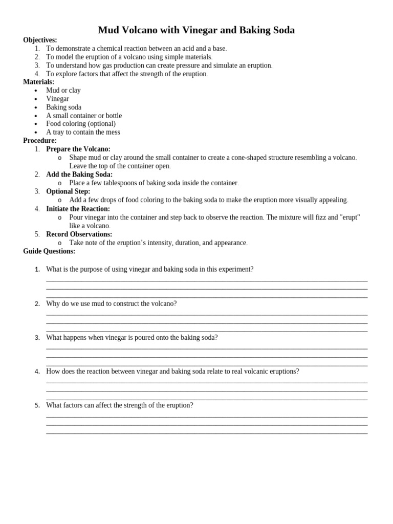 Mud Volcano With Vinegar and Baking Soda | PDF | Volcano