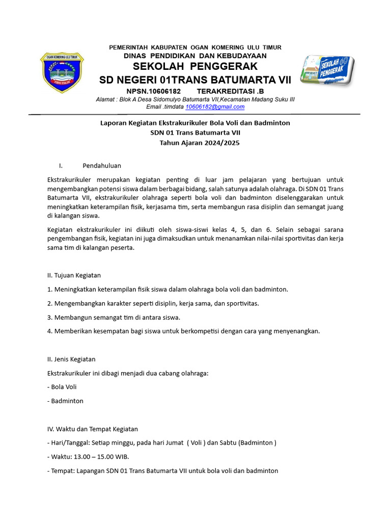 Laporan Ekstrakurikuler Pjok | PDF