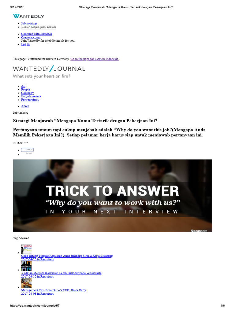 Strategi Menjawab “Mengapa Kamu Tertarik dengan Pekerjaan Ini_ | PDF