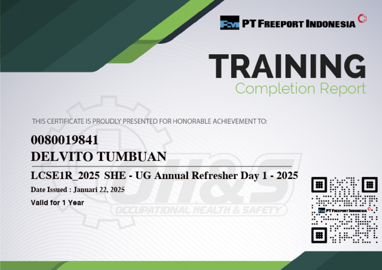 Certificate - Annual Refresher Underground | PDF