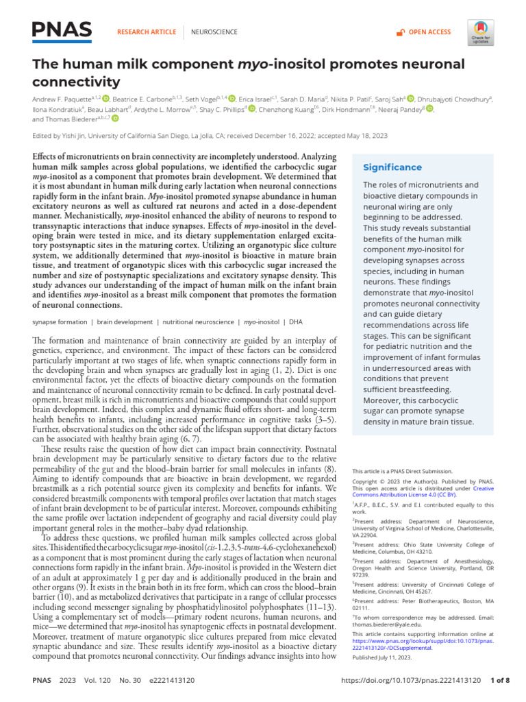 Myo-Inositol Enhances Neuronal Connectivity | PDF | Synapse | Brain