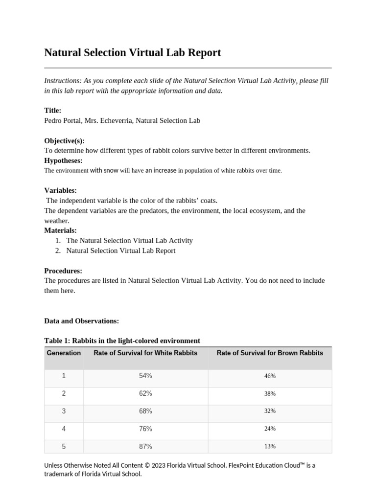 05_02_natural_selection_lab_report | PDF | Evolution | Predation