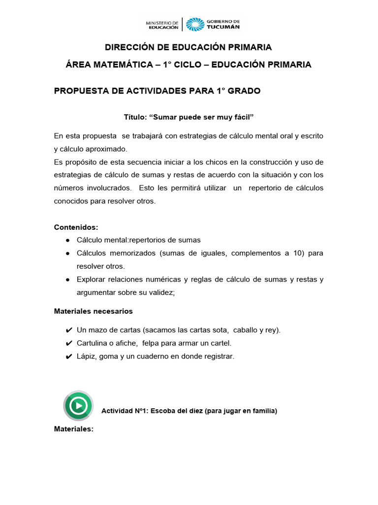 Actividades de Suma para 1° Grado | PDF