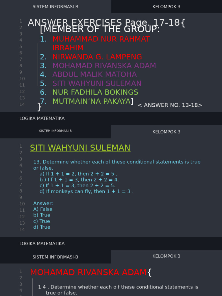 Kel. 3 Logika MTK Si B | PDF | Mathematical Logic | Logic