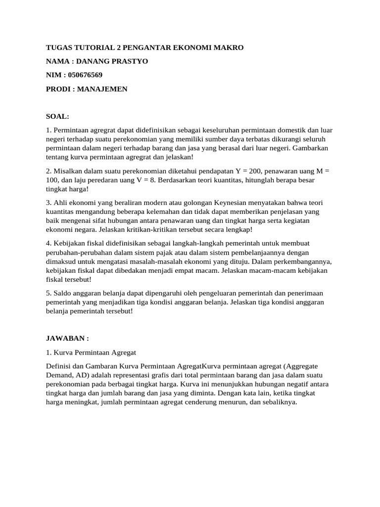 Tugas Tutorial 2 Pengantar Ekonomi Makro | PDF
