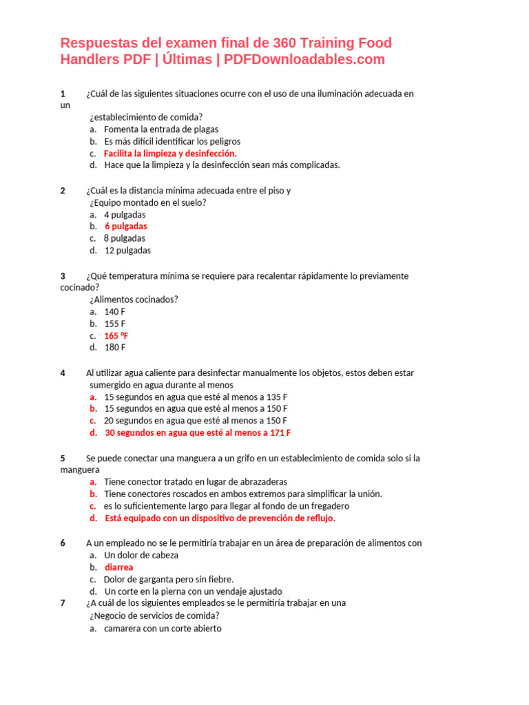 Respuestas Examen Manipulador de Alimentos | PDF | Alimentos | Carne