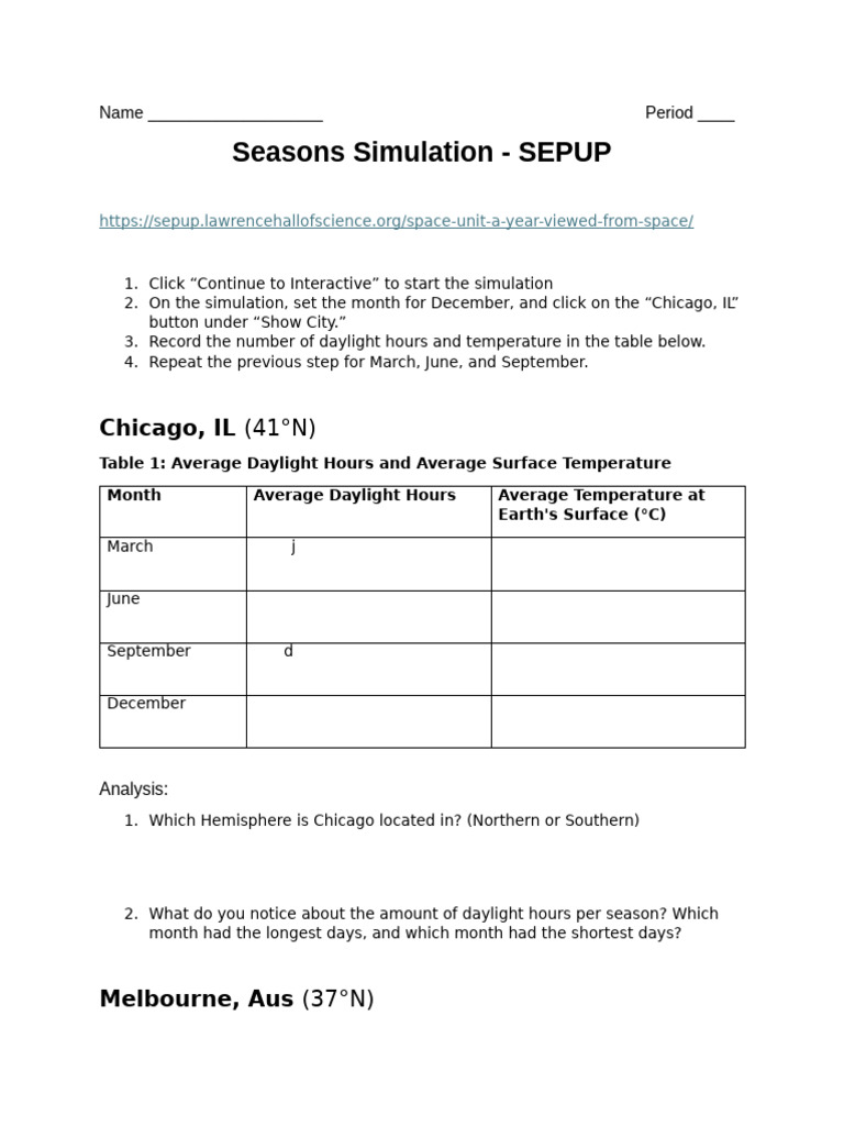 Seasons Simulation - SEPUP | PDF | Earth | Sun