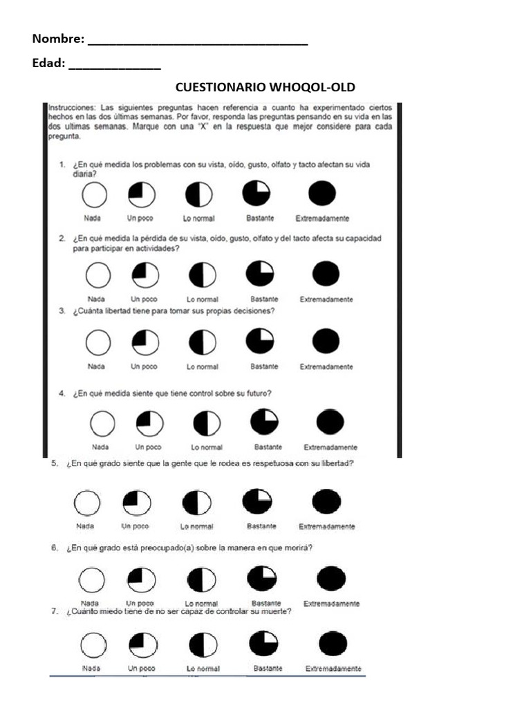 CUESTIONARIO DE WHOQOL-OLD | PDF