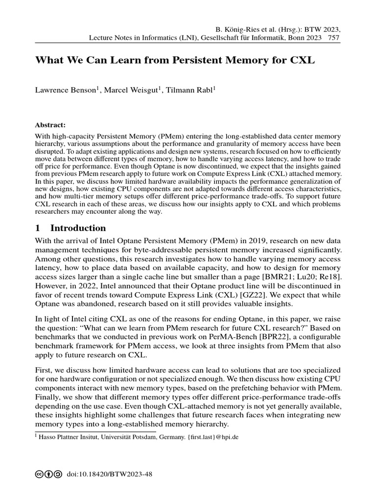 What We Can Learn From Persistent Memory For Cxl Pdf Central Processing Unit Computer Memory
