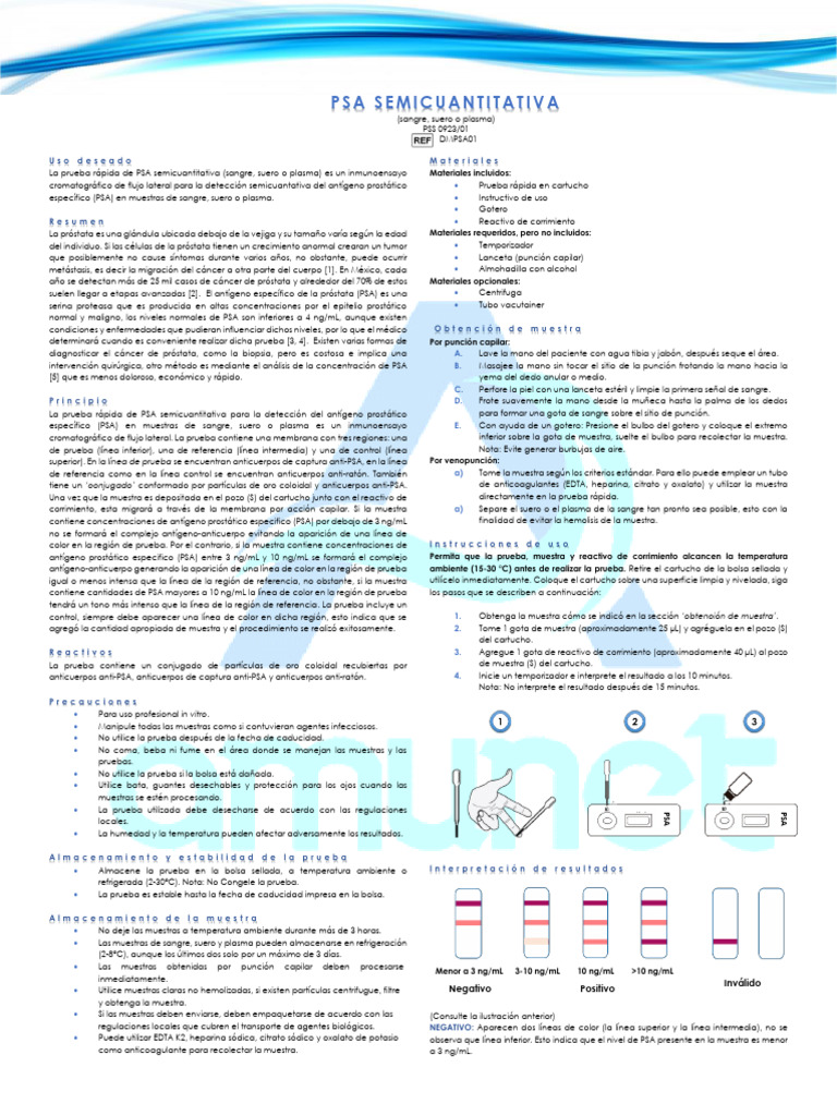 Prueba Rápida De Psa Semicuantitativa Pdf Antígeno Específico De La