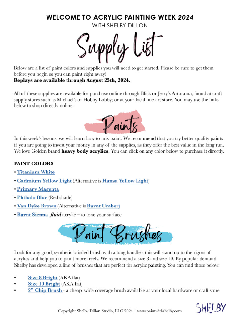 Apw Supply List 2024 Final | PDF | Acrylic Paint | Paint