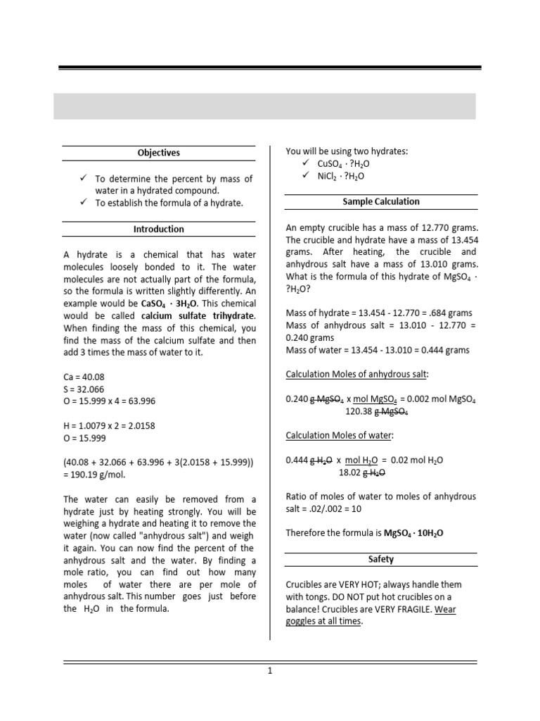 Determining Hydrate Formulas in Lab | PDF | Mole (Unit) | Chemistry