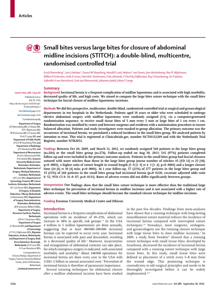 Small Bites Versus Large Bites For Closure of Abdominal Midline ...