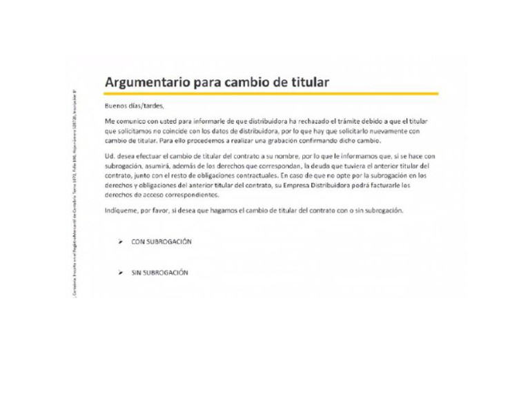 Argumentario Cambio de Titular | PDF