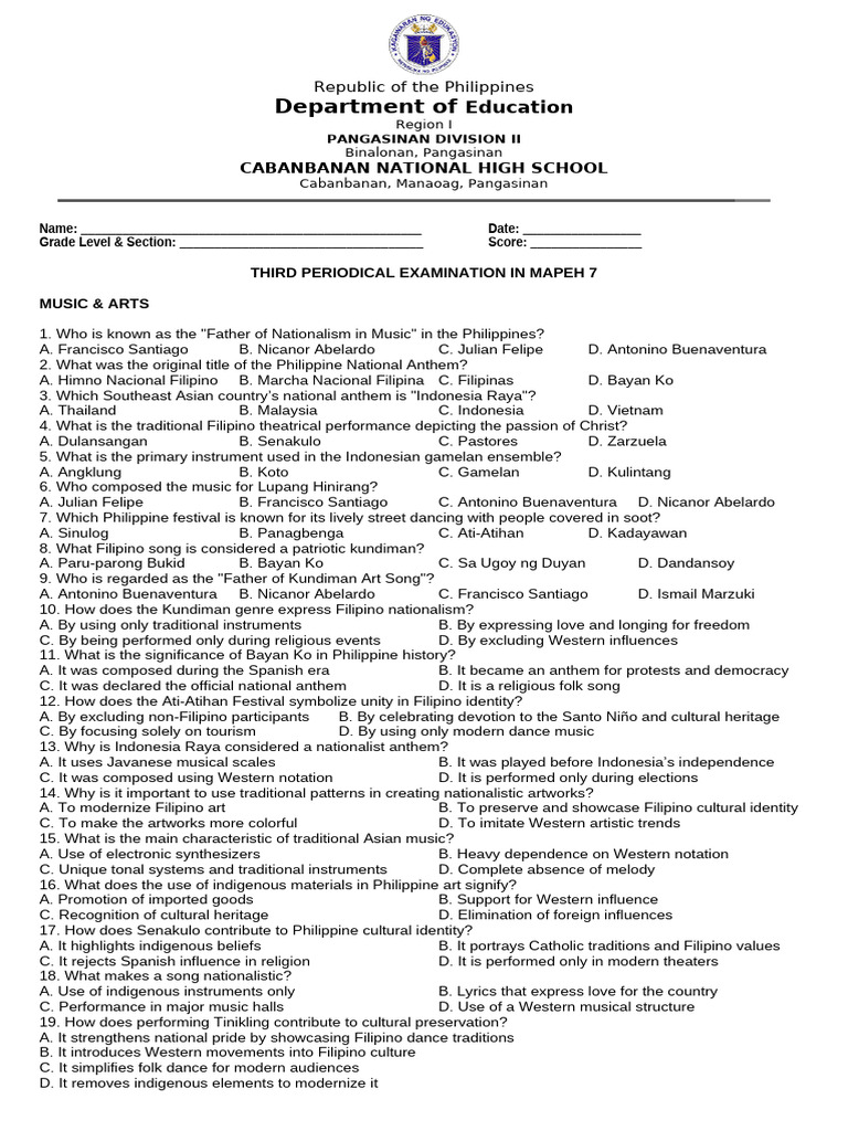 3rd Quarter Exam MATATAG 7 | PDF | Physical Fitness | Dieting